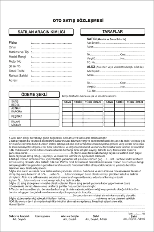Oto Satış Sözleşmesi Örnekleri 03