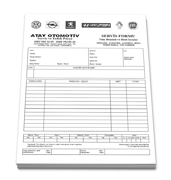Oto Tamir Servis Makbuzu 01